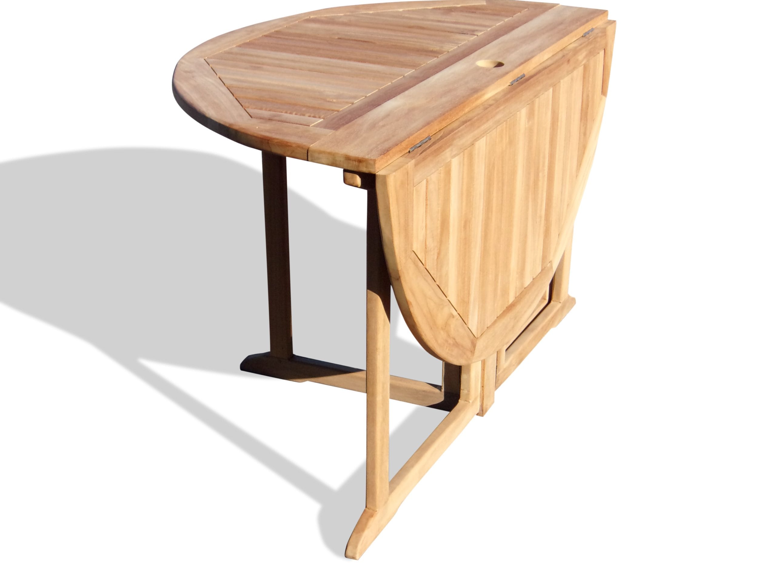 Barcelona 47" Round Drop Leaf Teak Table W/4 Java Teak Folding Shairs